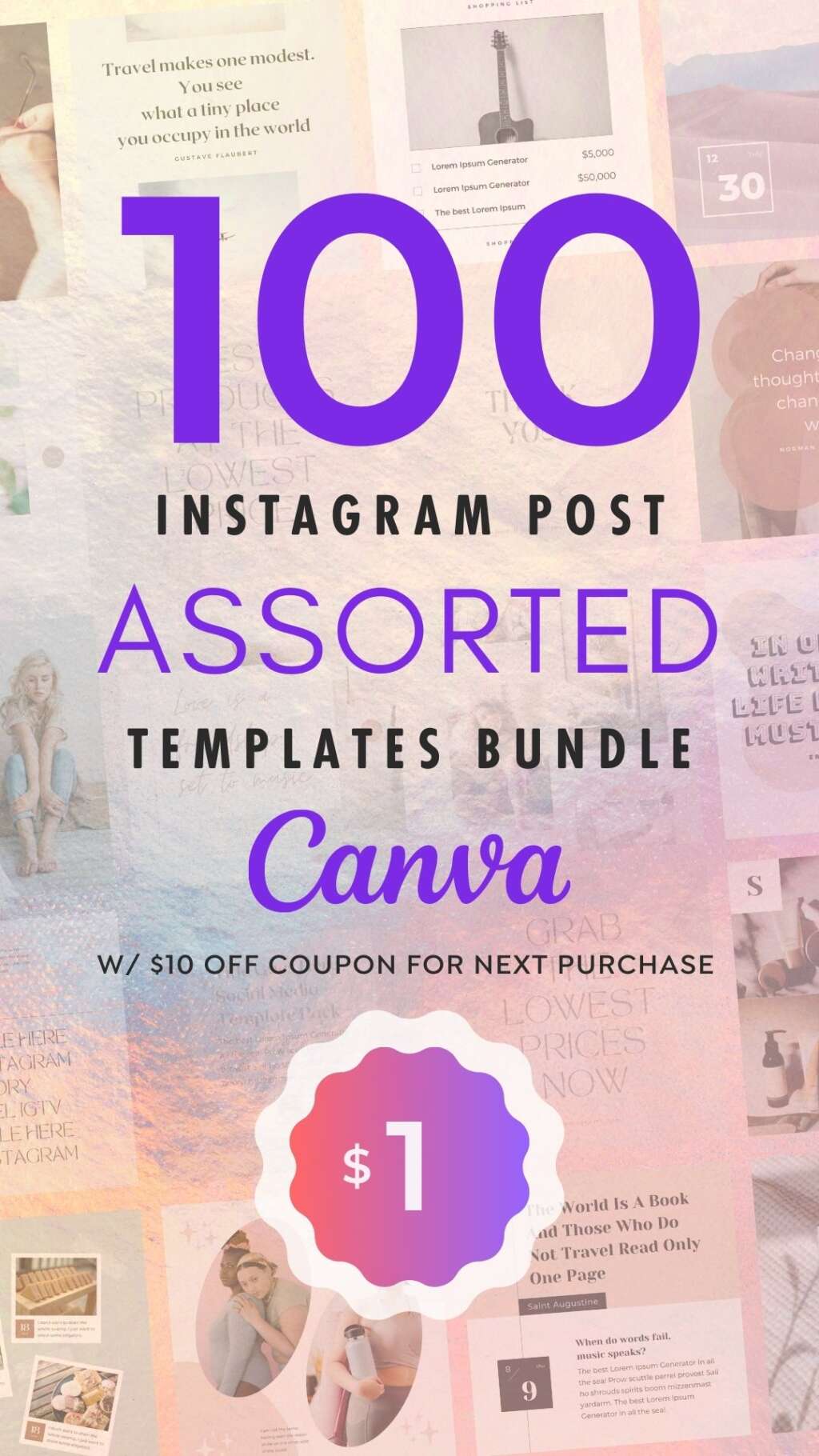 100 Instagram Templates Canva Post Assorted Bundle | つくるデポ