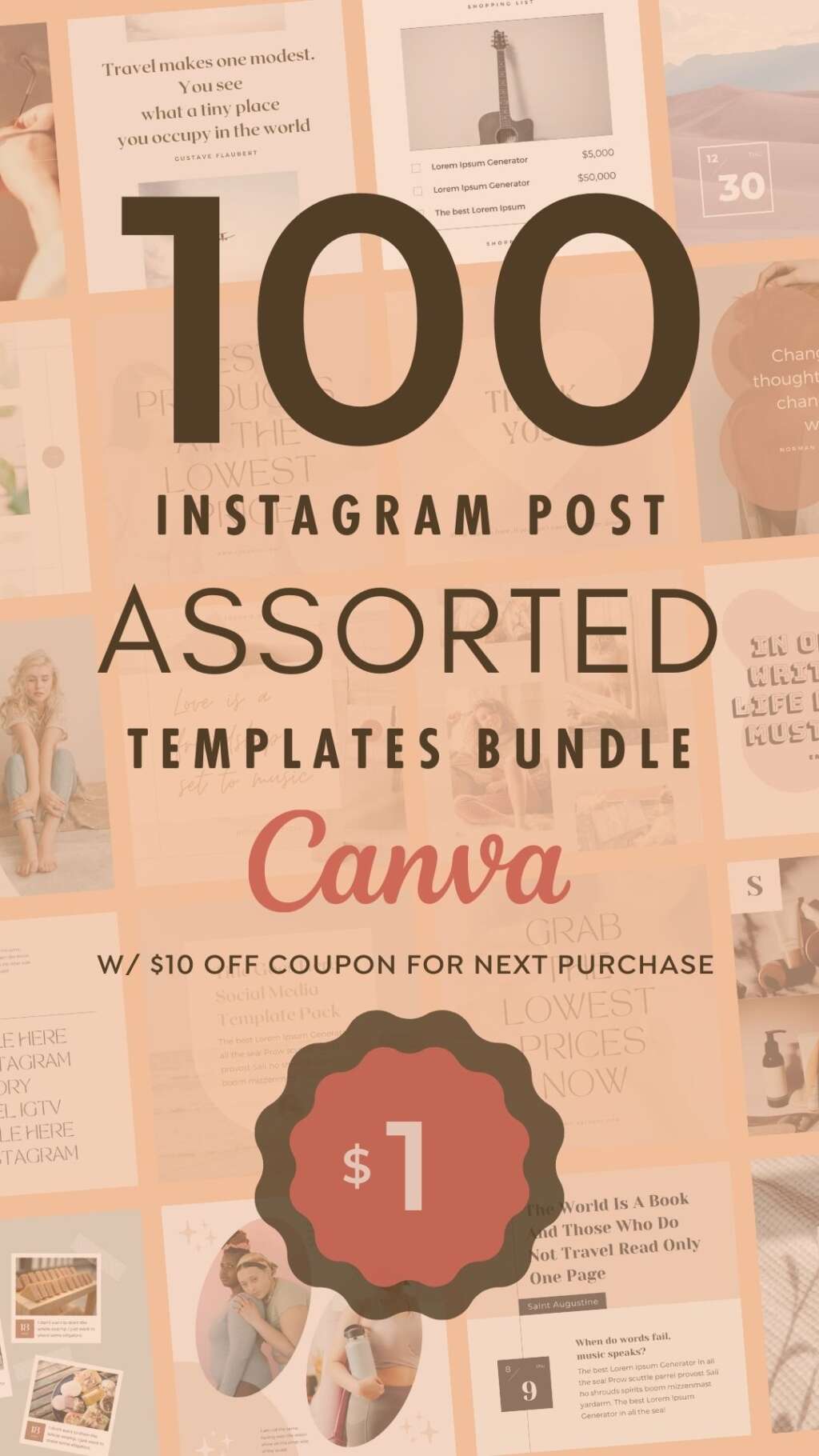 100 Instagram Templates Canva Post Assorted Bundle | つくるデポ