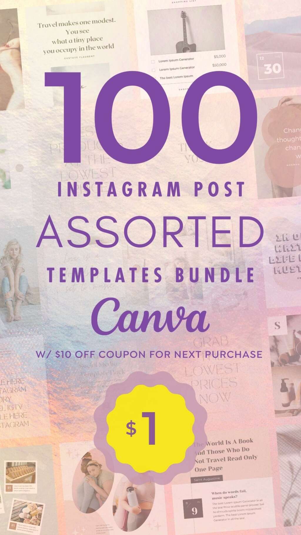 100 Instagram Templates Canva Post Assorted Bundle | つくるデポ