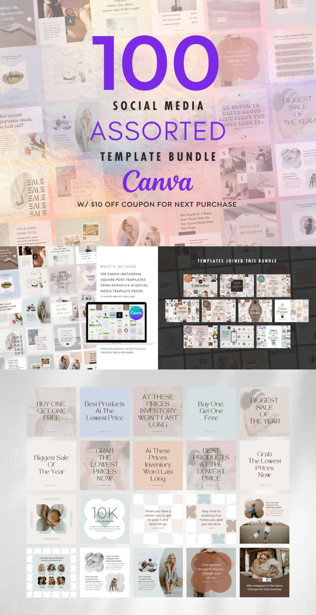 100 Instagram Templates Canva Post Assorted Bundle | つくるデポ