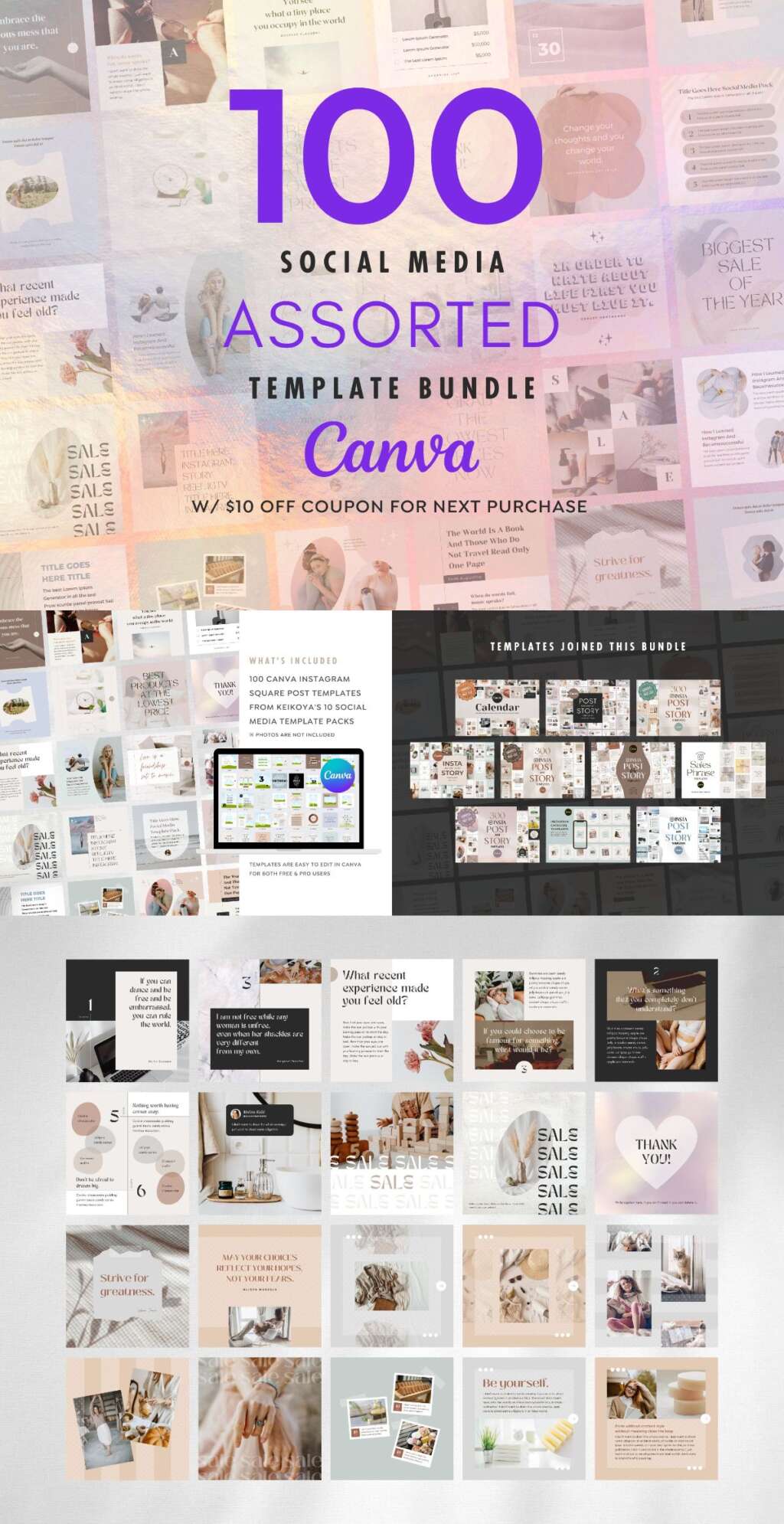 100 Instagram Templates Canva Post Assorted Bundle | つくるデポ