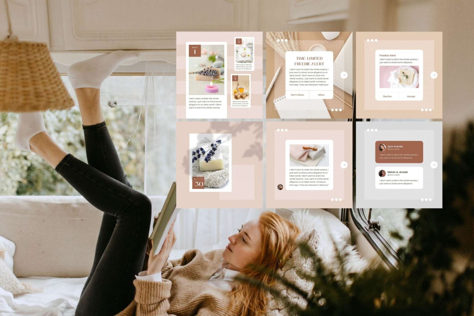 100 Instagram Templates Canva Post Dot- Editable Pink Beige Social ...