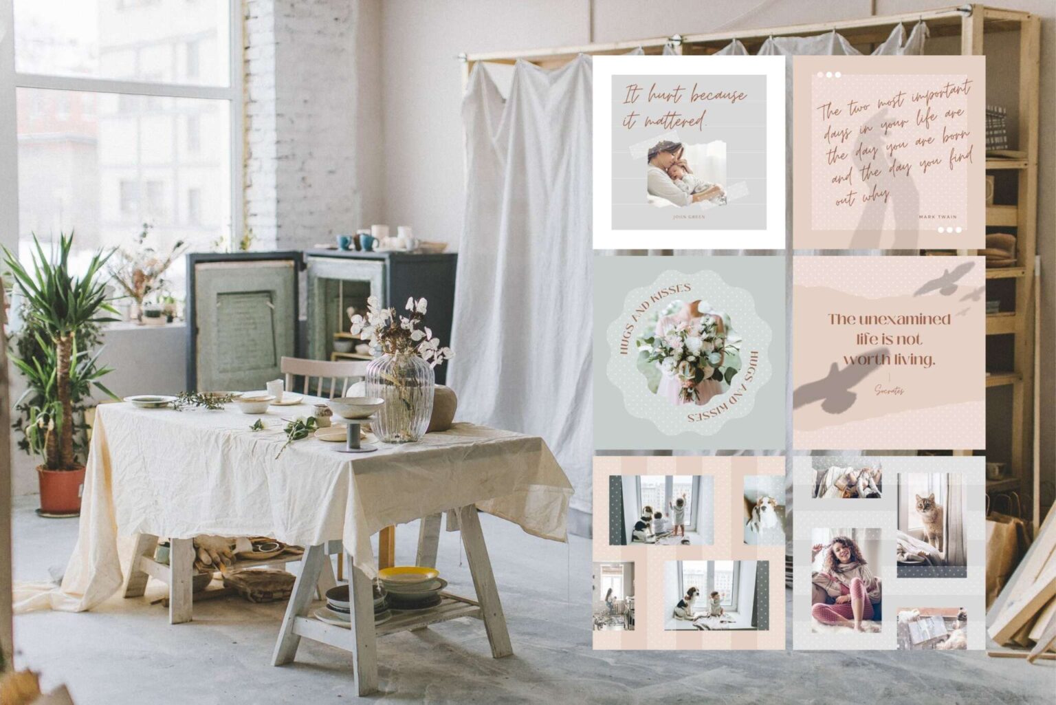 100 Instagram Templates Canva Post Dot- Editable Pink Beige Social ...