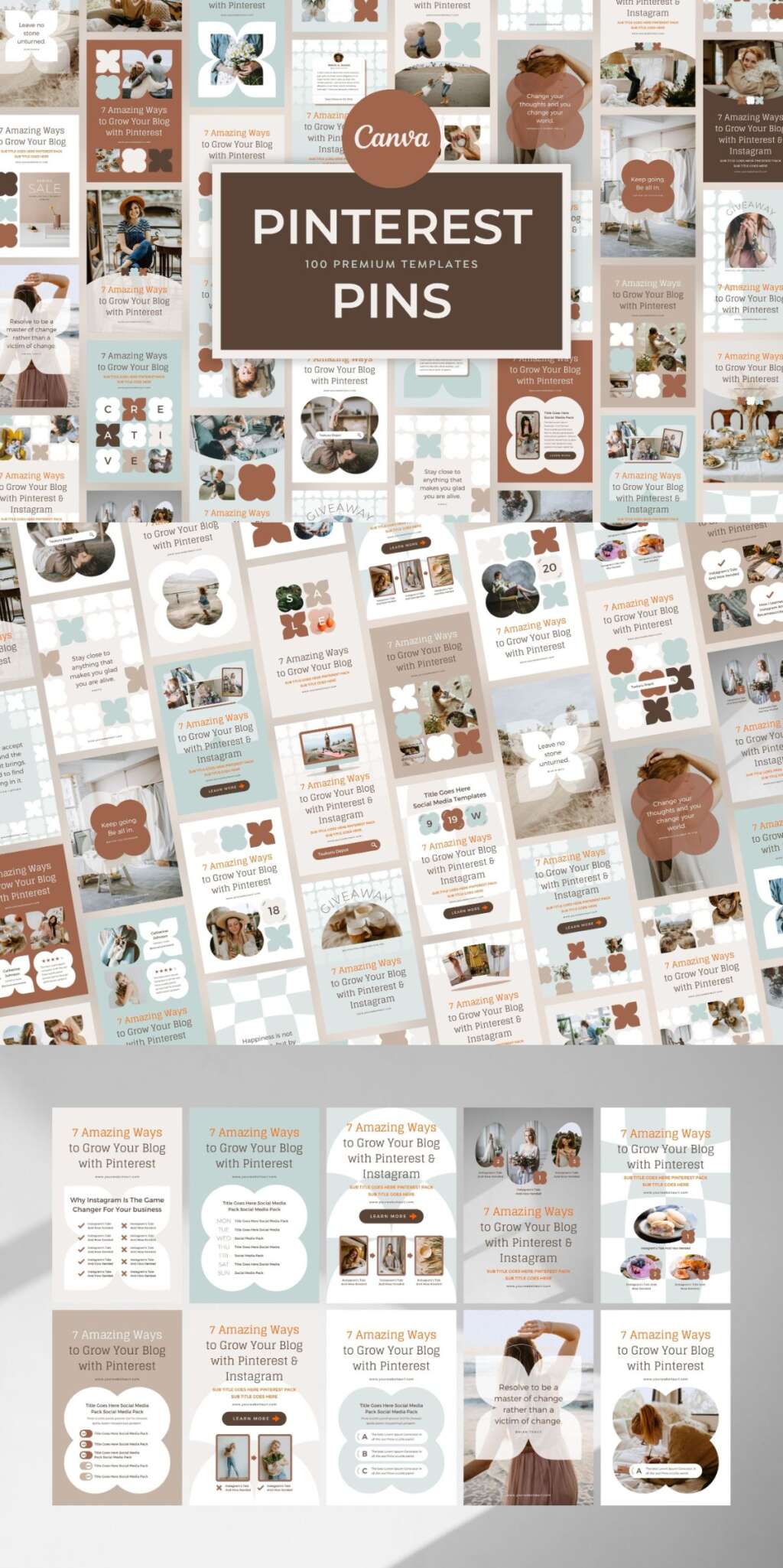 Pinterest Templates Canva Mint – Modern Retro Customizable Minimum ...