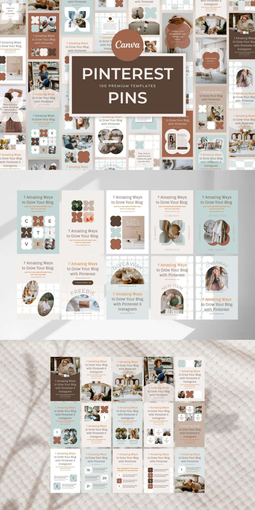Pinterest Templates Canva Mint – Modern Retro Customizable Minimum ...
