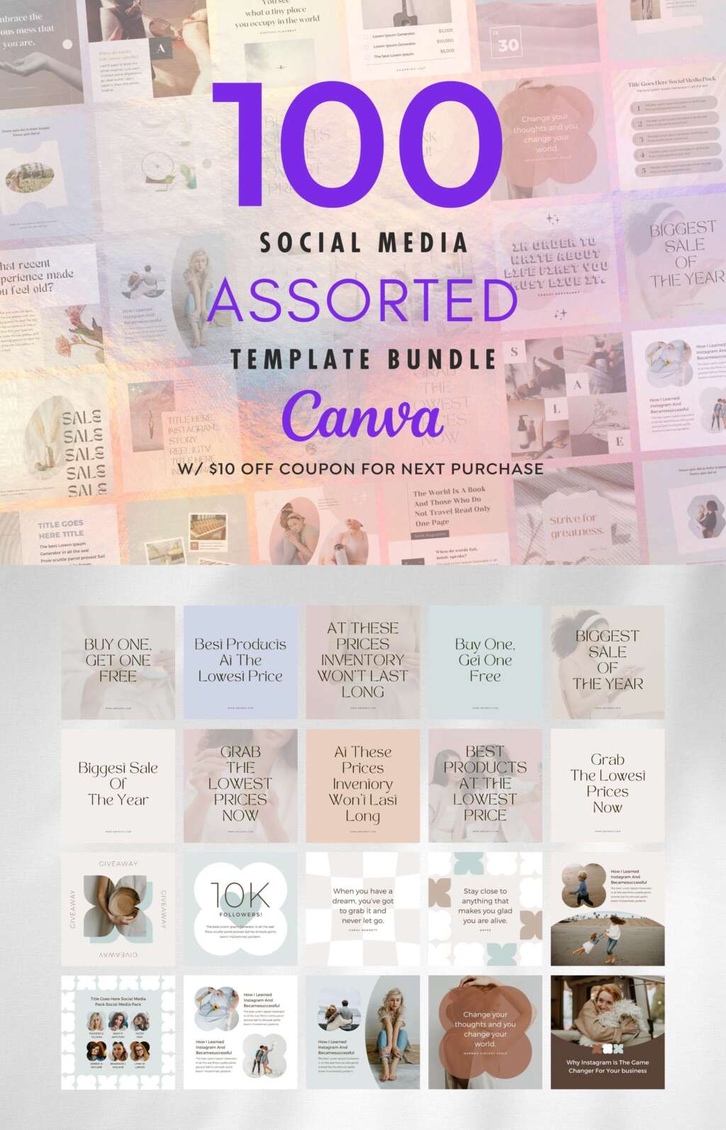 100 Instagram Templates Canva Post Assorted Bundle | つくるデポ