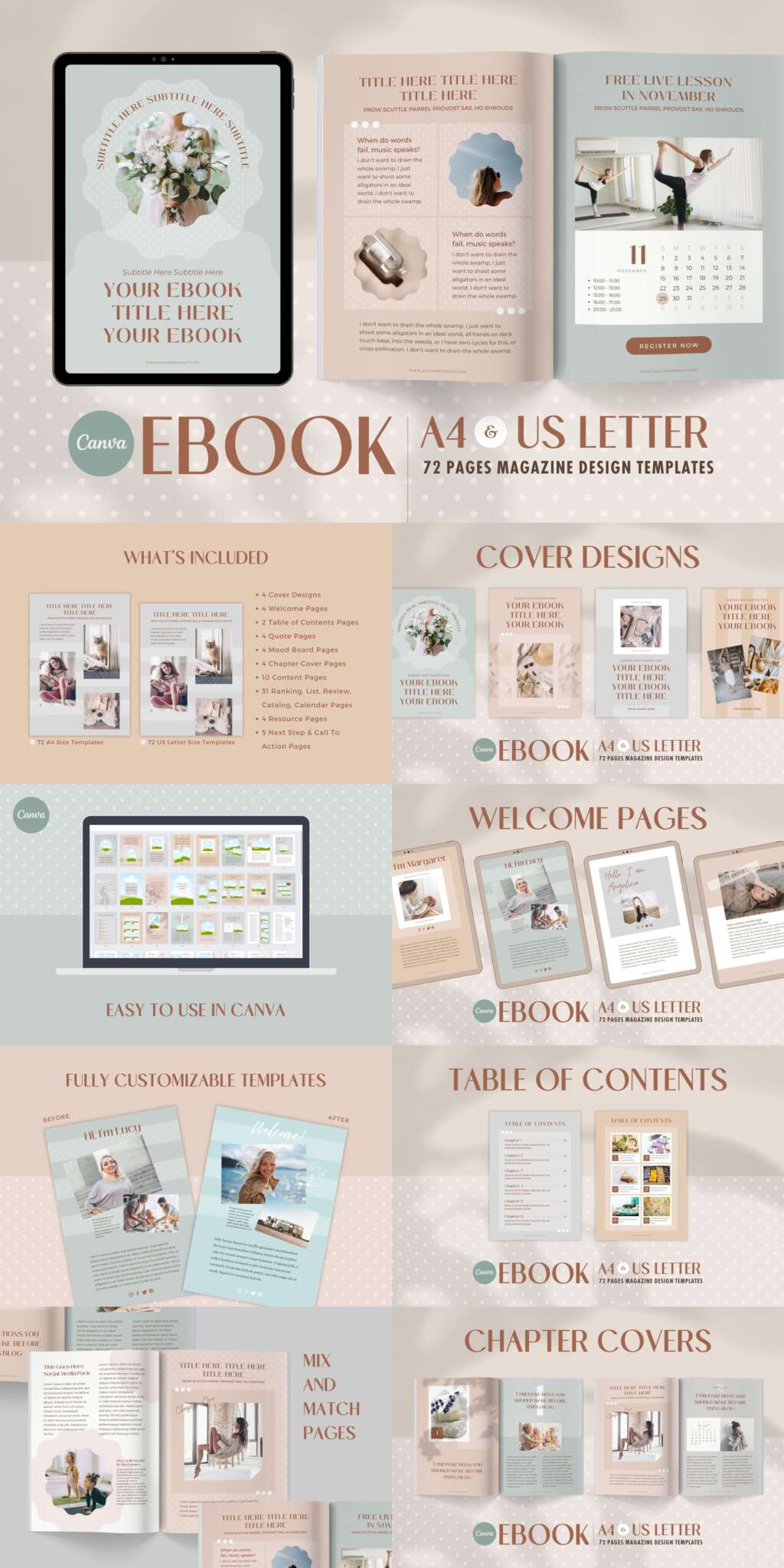 72 eBook Templates Canva Polka Dot – A4 US Letter Magazine Design Cover ...