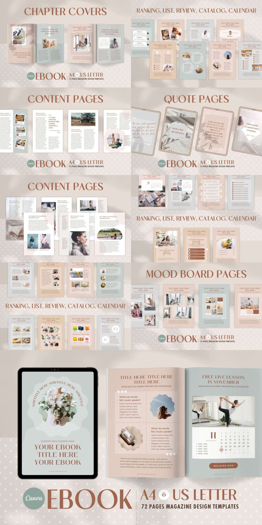 72 eBook Templates Canva Polka Dot – A4 US Letter Magazine Design Cover ...